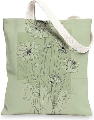 Generic Sacs fourre-tout en toile florale, design botanique élégant, sacs à provisions réutilisables, chic minimaliste, léger, lavable épaule B, vert, 13x15 I
