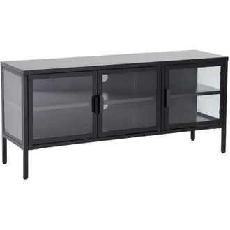 Sweeek Industrielles TV-M&ouml;bel aus Metall und geh&auml;rtetem Glas mit 3 T&uuml;ren, 120 cm