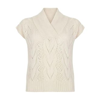 D.exterior Weste mit Schalkragen aus Zopfstrick - - Knitwear - Damen - Wei&szlig; - XS