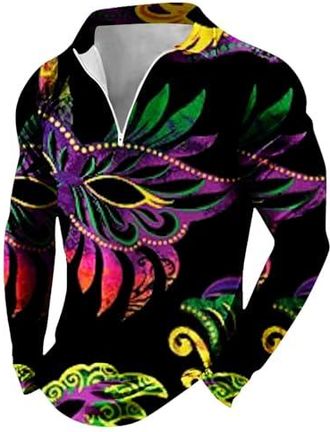 Generic Costume de carnaval pour homme - Sweat-shirt sans capuche avec fermeture &eacute;clair 1/4 - T-shirt &agrave; manches longues tendance - Imprim&eacute; masque - T-shirt de