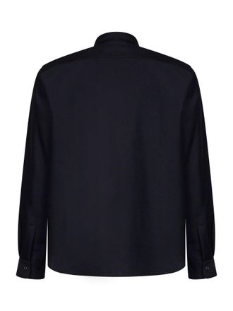 Jil Sander Mens Shirt Dark Blue Wool-Mohair Canvas Virgin Wool