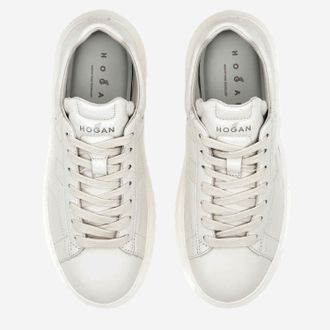Hogan Womens Leather Sneakers H-Stripes White And Rubber Trainers