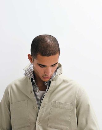 Blend Kastiges Hemd aus Baumwolle in Beige mit Taschendetail, Kombiteil-Neutral