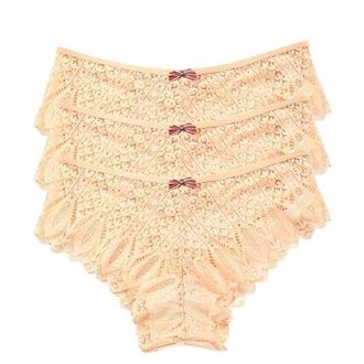 Generic Sous-v&ecirc;tements en dentelle pour femme - String sexy sans couture - Lingerie douce - Culotte extensible - Bikini et string, 3 pi&egrave;ces - Beige, 5XL