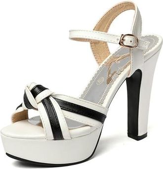 Generic Qynthra Sandales Plateforme Color Block Femme Gros Talon Carr&eacute; Lani&egrave;re de Cheville Bout Ouvert Chaussures de Robe de Mode pour &Eacute;v&eacute;nement Cocktail et O