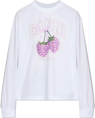 Ganni Femme, Tops, Blanc, Taille: 38 FR T-shirt &agrave; manches longues avec des framboises