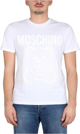 Moschino Homme, Tops, Blanc, Taille: L T-Shirt avec imprim&eacute; Teddy Bear
