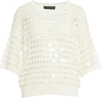 Kaos Kaos, Femme, Pulls, Blanc, Taille: 40 FR Haut en dentelle de coton avec sequins