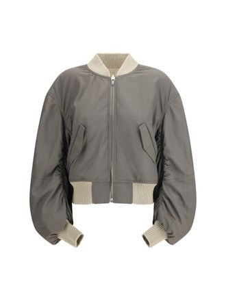 Rick Owens Womens Secchia Flight Bomber Lamb Leather Sand-Euca Jacket Sand/euca