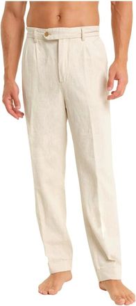 Peninsula Homme, Pantalons, Beige, Taille: 2XL Pantalon Pinces en Lin Style Italien