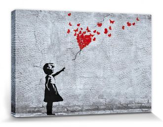 1art1 Mädchen Poster Mädchen Mit Luftballon Und Schmetterlingen, Banksy-Style Bilder Leinwand-Bild Auf Keilrahmen | XXL-Wandbild Poster Kunstdruck Als Leinw