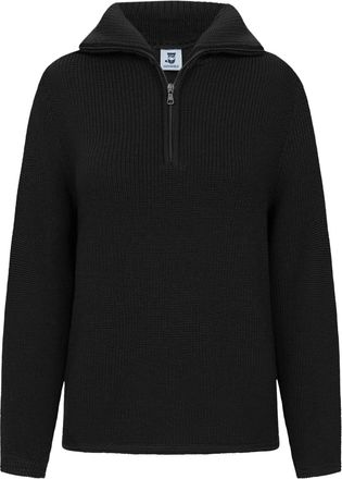 Hanseheld Damen Troyer Schurwolle Schwarz 38 | Pullover | 100% Schurwolle | Strickpullover f&uuml;r Frauen | Troyerkragen | Rei&szlig;verschluss | Wollpullover | Made in G