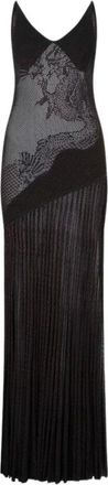 Roberto Cavalli Femme, Robes, Noir, Taille: 36 FR Long Dress With Dragon