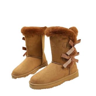Generic NYSBH Bottes de neige dhiver confortables en velours &agrave; bout rond avec noeud sexy et chaud pour femme, bordeaux, 39.5 EU