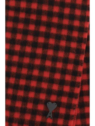 Ami Checked Merino Wool Scarf - Red