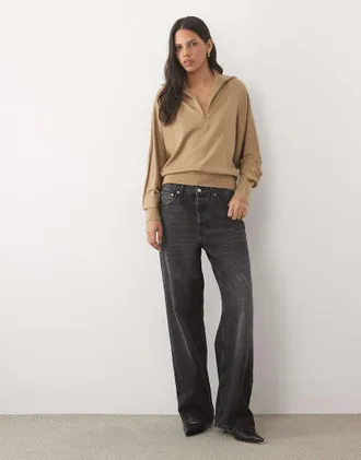 Arket pull oversize &agrave; col chemin&eacute;e et manches longues beige-Neutre