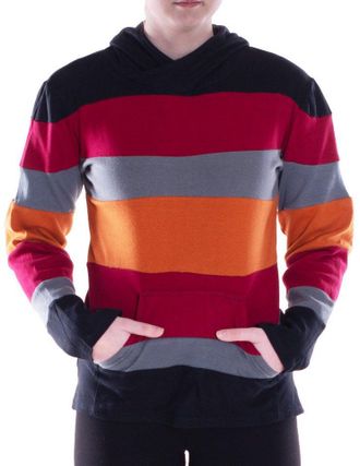 vishes Sweater Hoodie Patchwork Regenbogen Sweater Hippie Pullover mit Kapuze Alternative Bekleidung, Ethno, Hippie, Retro Style