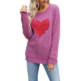 Generic Pull en tricot l&eacute;ger &agrave; manches longues pour la Saint-Valentin 2026 pour femme, rose vif, M