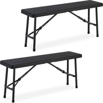 Relaxdays Bierbank 2er Set, klappbar, Kunststoff, Stahl, Campingbank, Balkon & Garten, HxBxT: 42 x 100 x 25 cm, schwarz