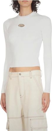 Diesel Femme, Pulls, Blanc, Taille: 40 FR Pull Court en Tricot C&ocirc;tel&eacute;