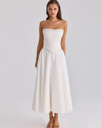 House of CB Gina - Tr&auml;gerloses Maxikleid aus Baumwolle in Wei&szlig;