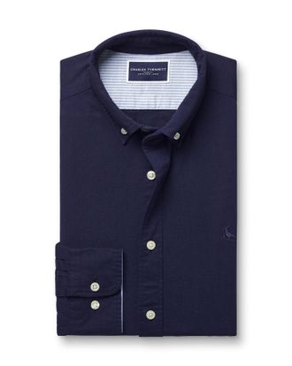 CHARLES TYRWHITT Vorgewaschenes Stretch-Oxfordhemd - Tintenblau