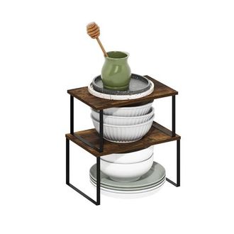 Furinno Ravel Mehrzweck erweiterbare, stapelbare K&uuml;chenarbeitsplattenregale, 2er-Set, Amber Pine/Schwarz