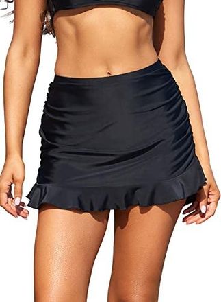 SHEKINI Jupe de Bain Femmes Bikini Jupette Elégant Slim Jupe Courte Summer Beach Maillots de Bain Femme Ruched Jupe de Bain Sport(Medium, Noir)