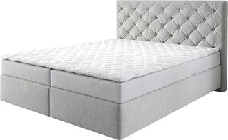 DELIFE Boxspringbett Dream-Great Mikrofaser Silbergrau 160x200 cm mit Matratze und Topper