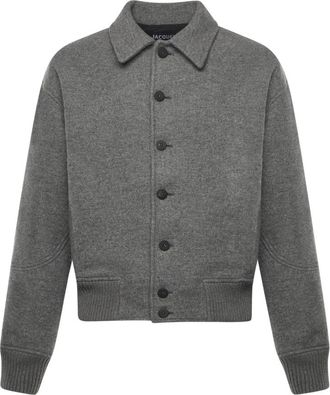 Jacquemus Homme, Vestes, Gris, Taille: S Manteau Gris en Laine Fermeture Boutonnée Côtelé