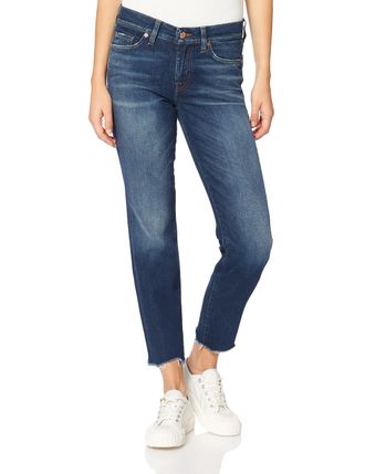 7 For All Mankind Damen MID Rise Roxanne Crop Slim Jeans, Blau (Dark Blue PL), 27W / 28L
