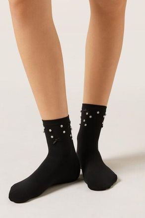 Calzedonia Bundlose Socken Mit Strass Und Schleifen Schwarz