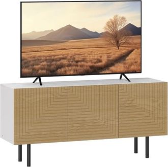 HOMCOM Meuble TV Meuble télé Bois Banc TV pour téléviseur jusquà 65 Pouces avec placards à Portes cannelées et Passe-câbles pour Salon Chambre à Coucher, Eff