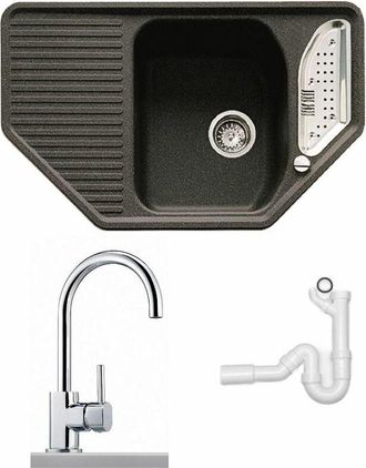 Teka Sp&uuml;lenset K&uuml;chensp&uuml;le Granit Texina 45 e-tg und Franke Armatur Hochdruck - schwarz / Chrom