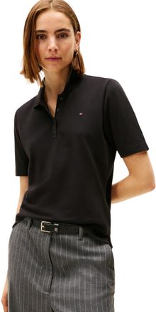Tommy Hilfiger Damen Poloshirt Kurzarm 1985 Pique Regular Fit, Schwarz (Black), XXL