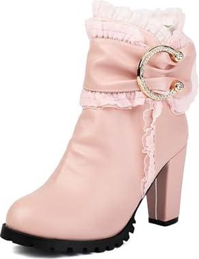 SJJH Bottines &agrave; talon de 8,5 cm - Bottes tendance pour femme - Plateforme de 1 cm - Bout rond - Confortables, Rose, 33 EU