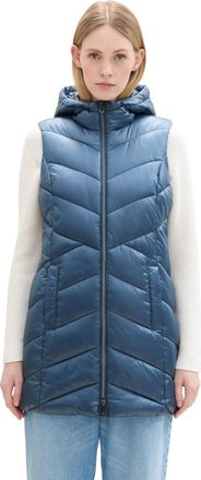 Tom Tailor Damen Lange Steppweste mit Kapuze,26779 - Nighttime Blue, XL
