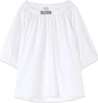 Oltre Femme, Blouses et Chemises, Blanc, Taille: 42 FR Blouse Bardot &agrave; Bijoux