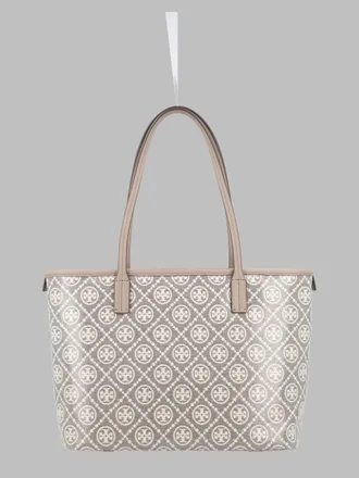 Tory Burch Womens Shopping Bag T Monogram Dove Cotton - Coating Polyurethane Shoulder