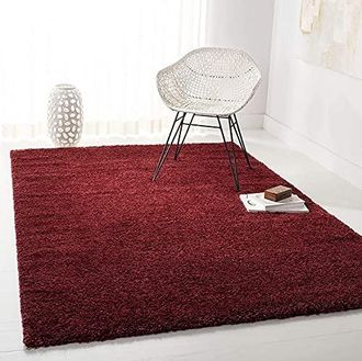 Safavieh Zottelig Teppich für Wohnzimmer, Esszimmer, Schlafzimmer - August Shag Collection, Kurzer Flor, Burgund, 91 X 152 cm
