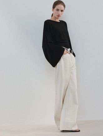 Mango Cape maille col rond noir - Femme - S - MANGO