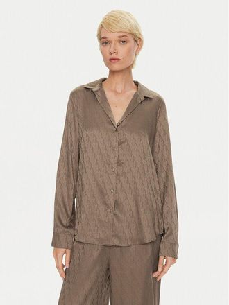 Calvin Klein Pyjama-T-Shirt Buttondown 000QS7302E Braun Regular Fit