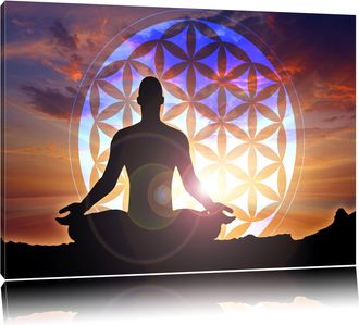 Pixxprint Meditierender Mensch Blume des Lebens, Größe: 120x80cm, Leinwandbild, fertig gespannt, Wandbild, Dekoration, Kunstdruck, kein Poster