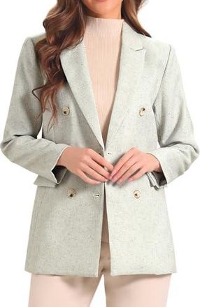 Allegra K Blazer de Travail pour Femme à Col Revers Veste à Double Boutonnage Manches Longues Bureau Costume daffaires Gris S