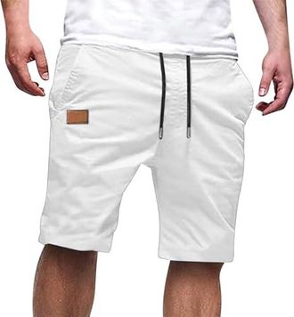 Generic Short cargo d&eacute;contract&eacute; en coton pour homme avec poches - Coupe ajust&eacute;e - Short de marche pour homme - Pantalon de jogging extensible gris, blanc, 5XL