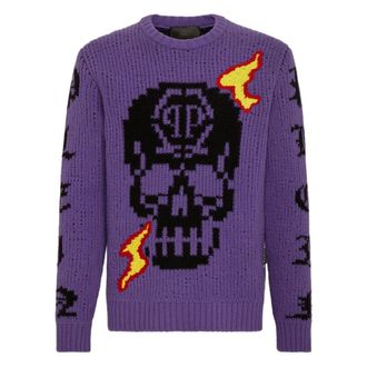 Philipp Plein Homme, Pulls, Violet, Taille: 4XL Pullover Round Neck