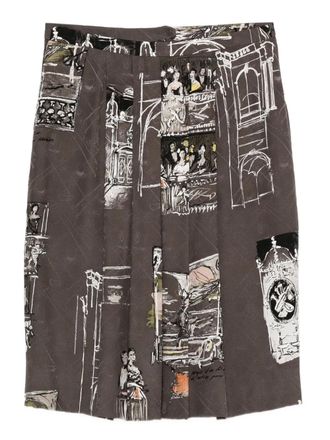 Hermès jupe imprimée à design plissé (années 1990) - Marron