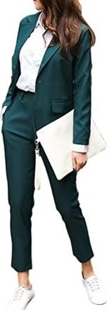 Minetom Tailleur Femme 2 Pièces Blazer Veste Formel Entreprise Bureau Travail Tailleur Pantalon Costumes Ensemble B Vert M