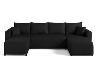 Best Mobilier Canapé Panoramique en U Convertible avec Coffre Regala en Tissu - Canapé Lit - Grand Sofa XXL Noir 7 Places - Salon