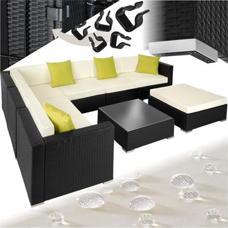 TecTake Poly Rattan Lounge, Garten Loungemöbel Set für 6 Personen, große Sitzgruppe mit L-Form Sofa und Esstisch Outdoor, Gartenmöbel wetterfest, Terrassenmöb